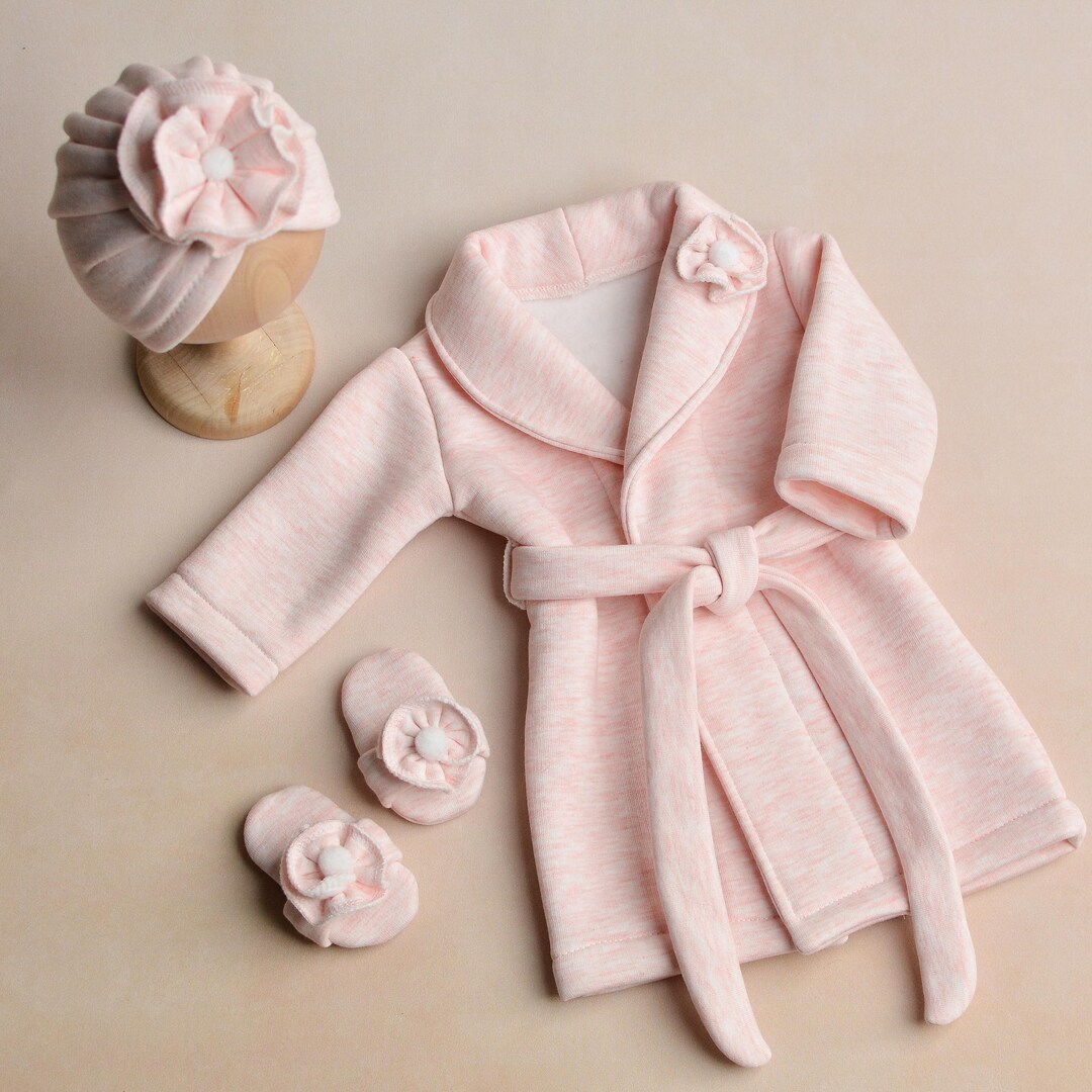 Baby Bathrobe Outfit, Newborn SPA Costume, Pink Robe, Slippers, Soft ...