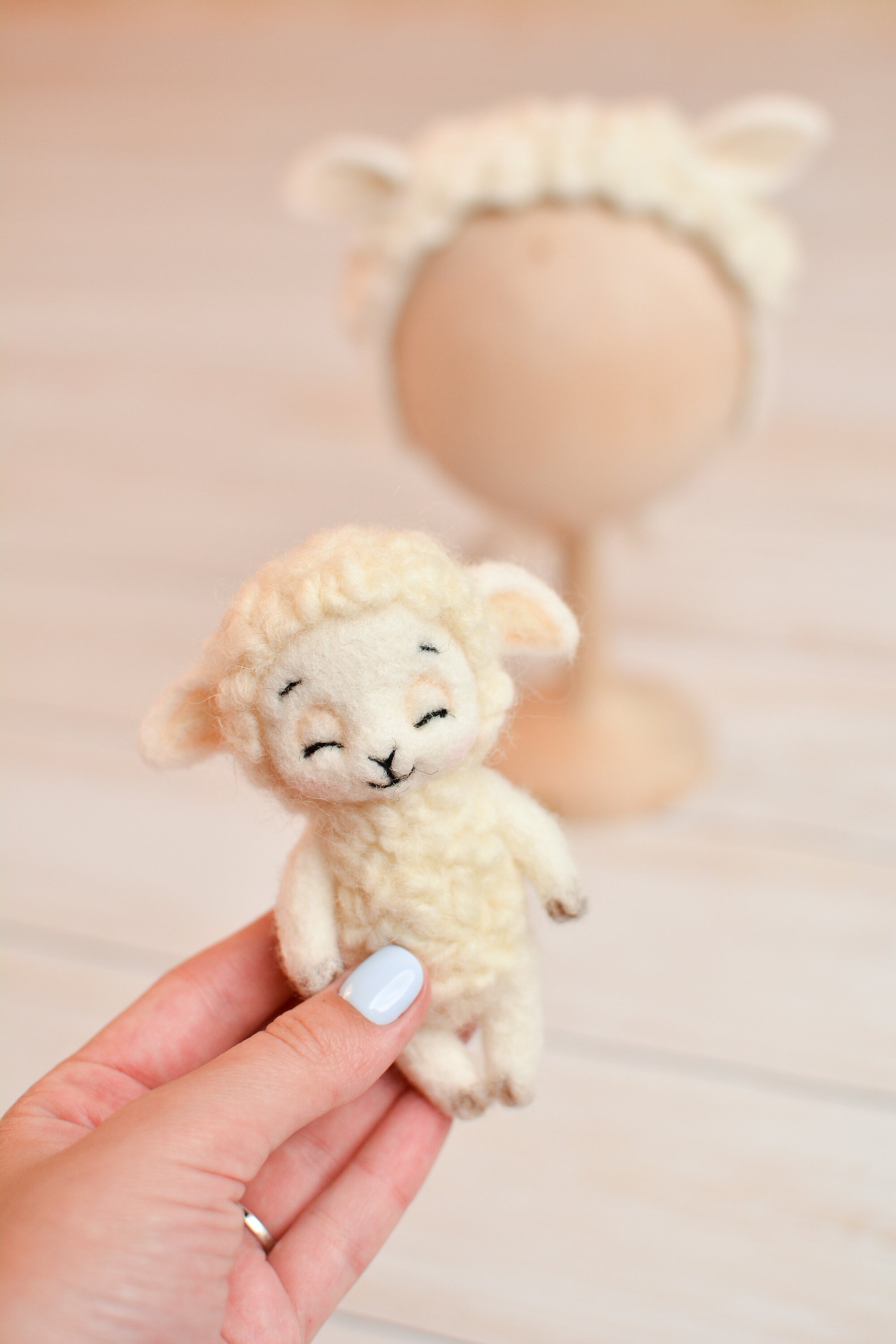 Newborn Lamb Props Set of Headband and Wool Sheep Toy Newborn Felted ...