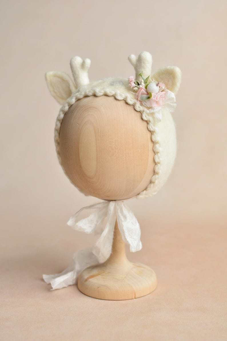 Newborn Deer Props Set of Bonnet and Felted Deer Toy Baby Coming Home ...