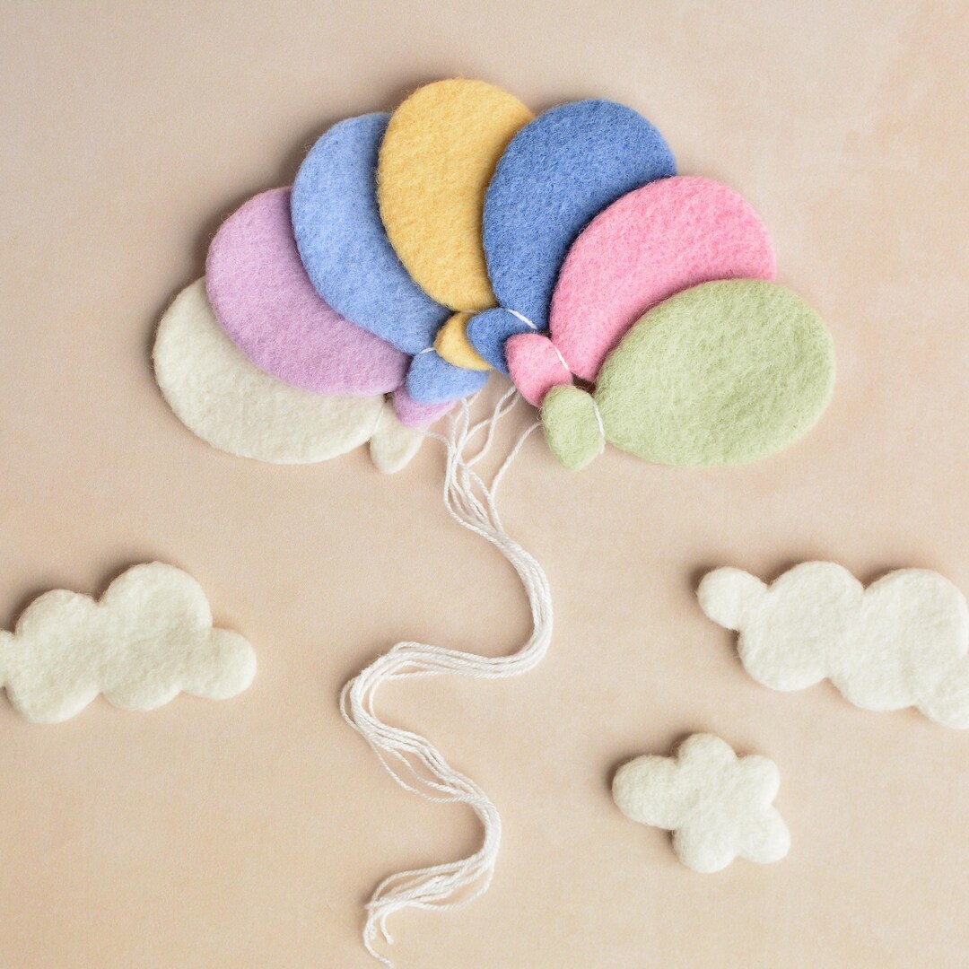 Newborn Felted Balloons, Wool Clouds Props, Pastel Rainbow Balloons ...