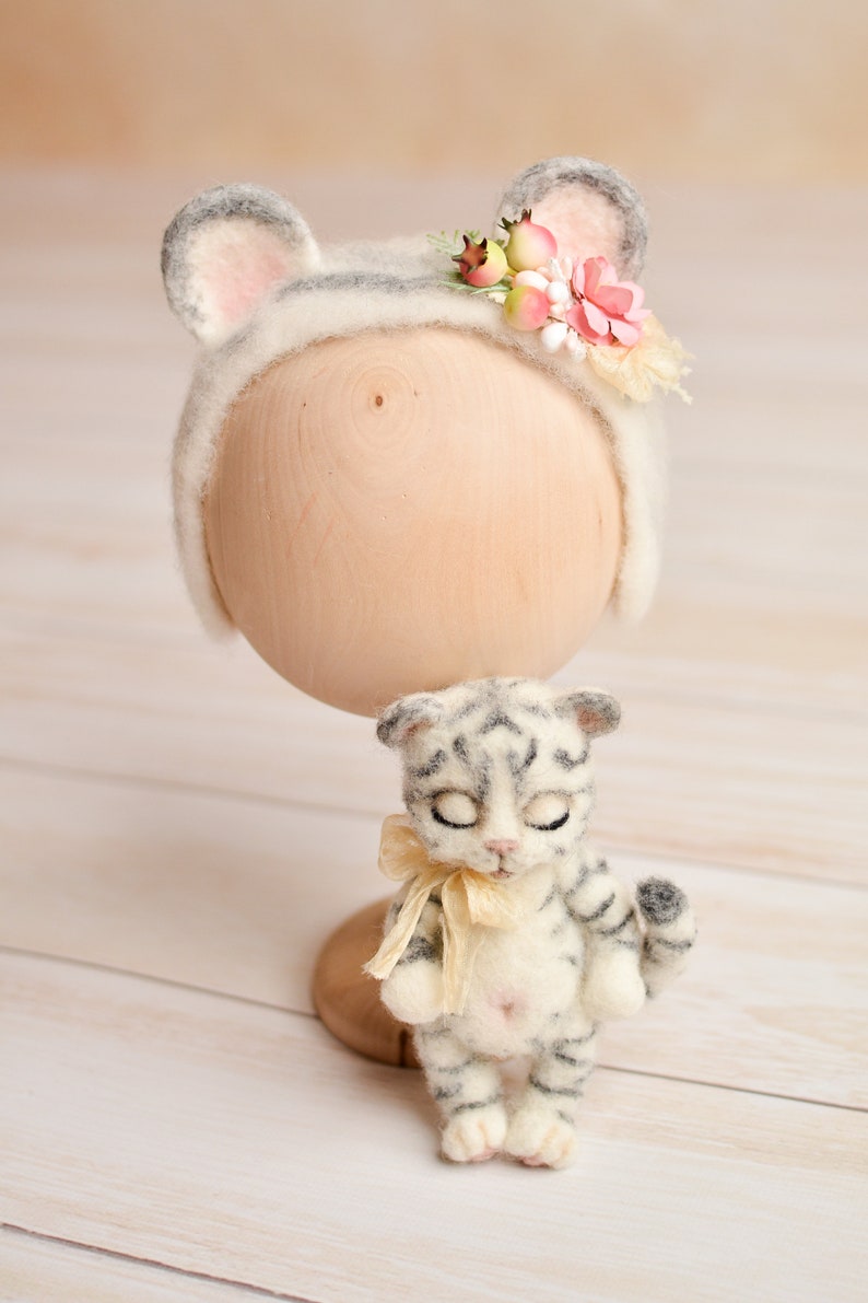 Newborn Tiger Props, Set of Headband and Wool Tiger Toy, Newborn Felted ...