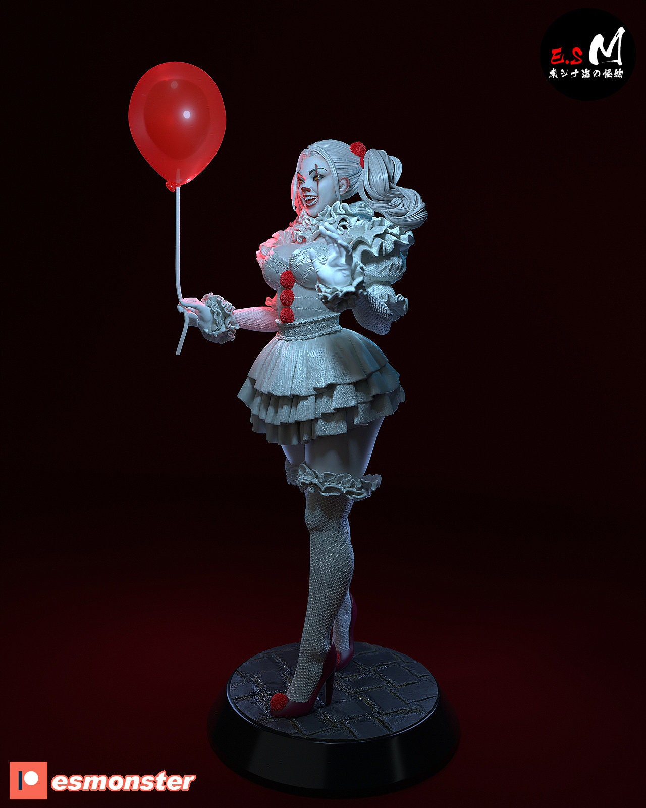 IT Girl 3D Figure Balloon-carrying Clown Statue Horror Character 12K ...