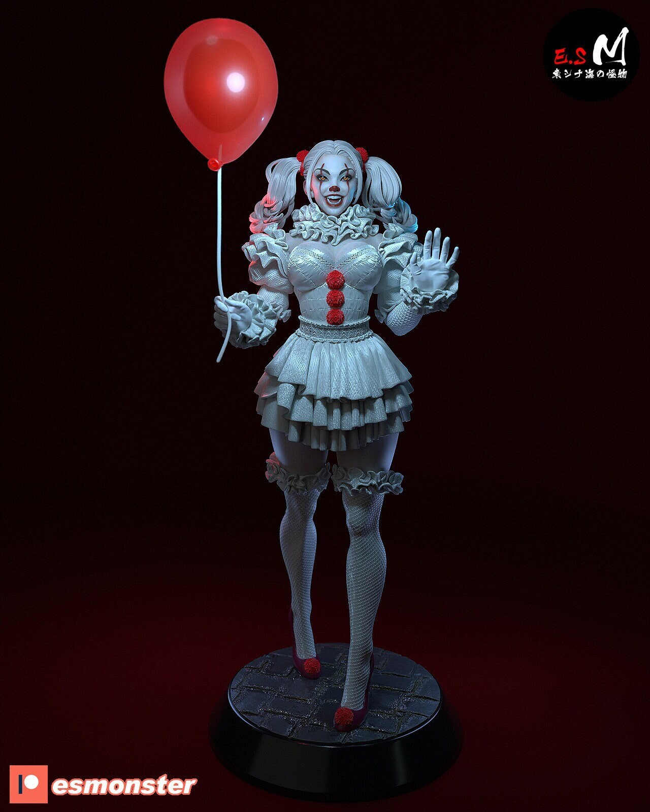 IT Girl 3D Figure Balloon-carrying Clown Statue Horror Character 12K ...