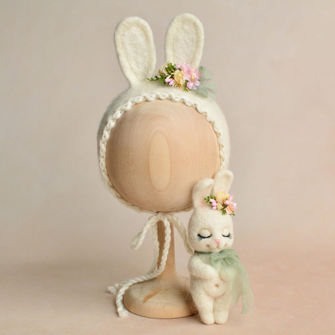 Newborn Bunny Props, Set of Felted Hat and Bunny Toy, Baby Coming Home ...