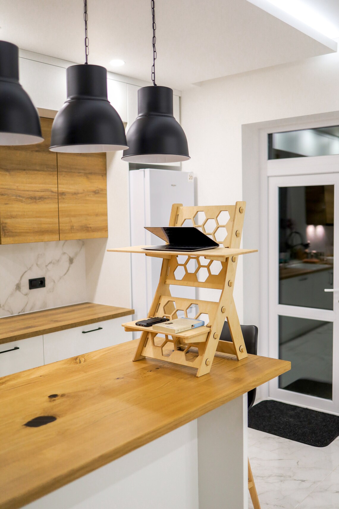 Hexagon design standing desk with adjustable shelves Desk | Etsy