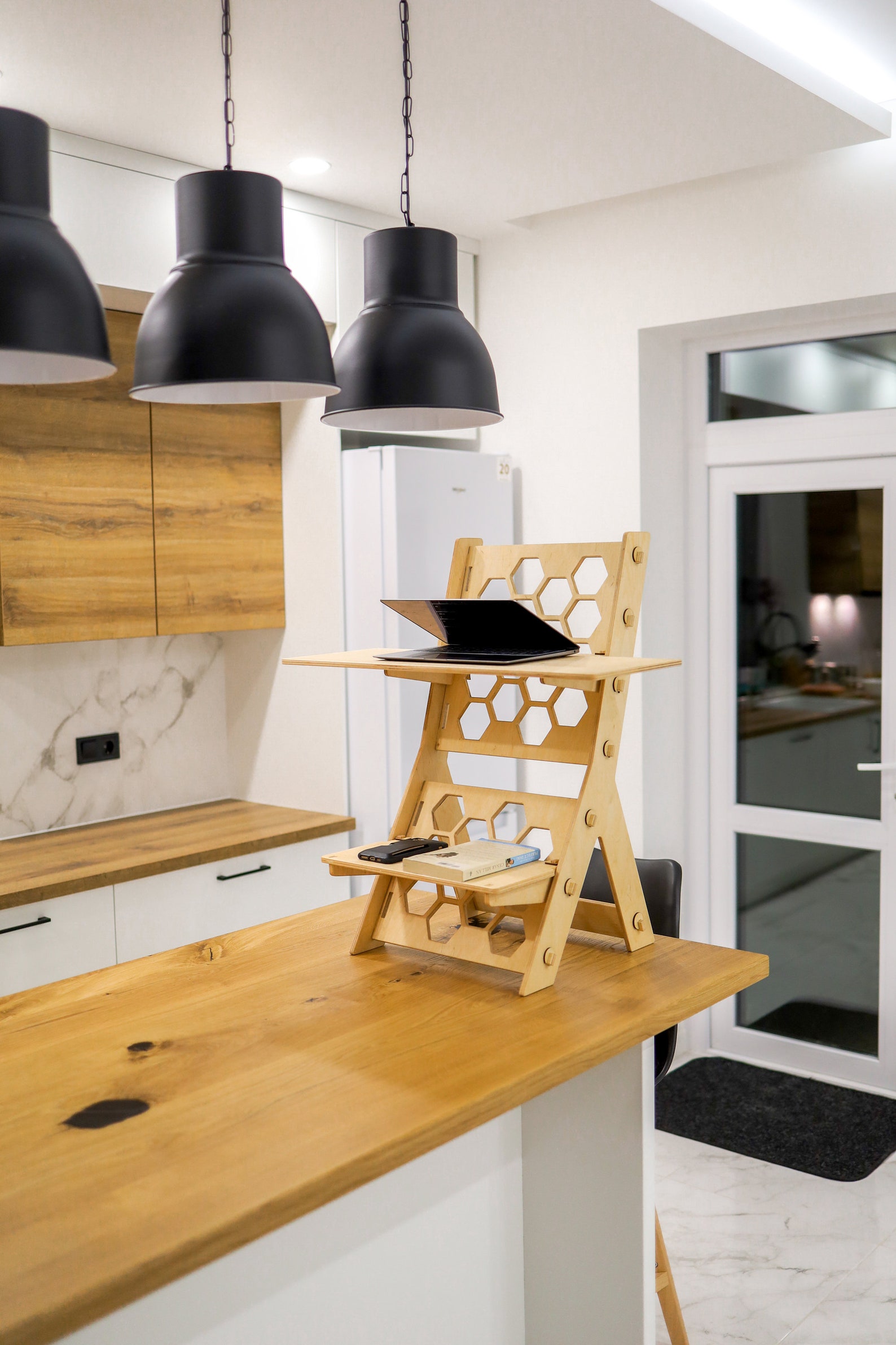 Hexagon design standing desk with adjustable shelves Desk | Etsy