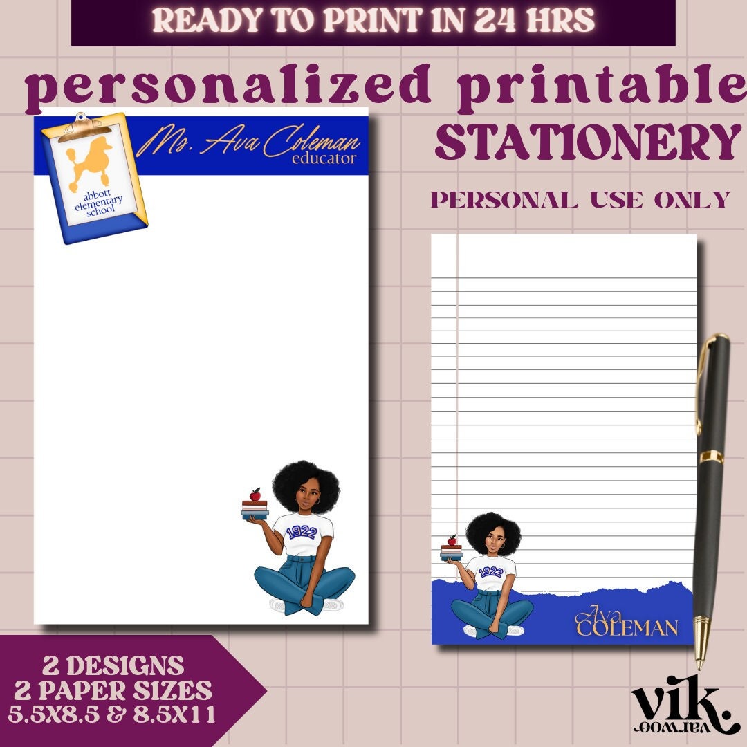 Personalized Printable Stationery | Lined and Unlined | Teacher | SGRHO ...