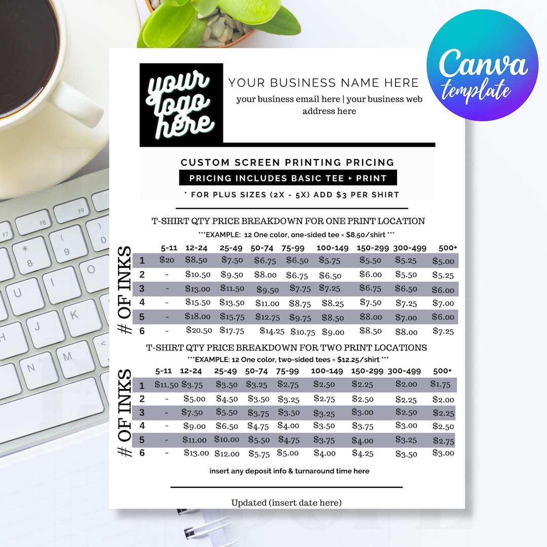 Canva Template - Bulk T-shirt Price List - Editable - Etsy