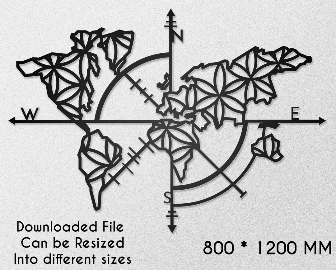 Large Wall Map, Wall Compass, Minimal Wall Art, Mimal Wall Map, Laser ...