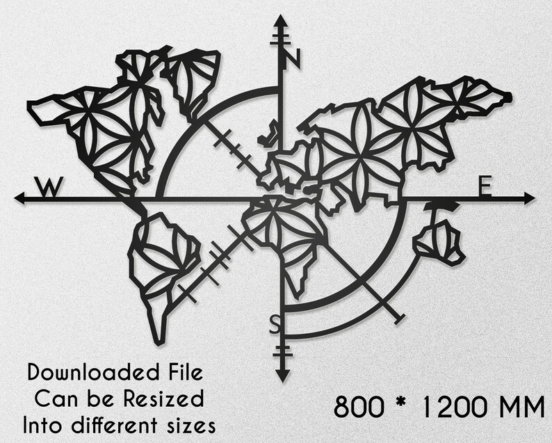 Large Wall Map, Wall Compass, Minimal Wall Art, Mimal Wall Map, Laser ...