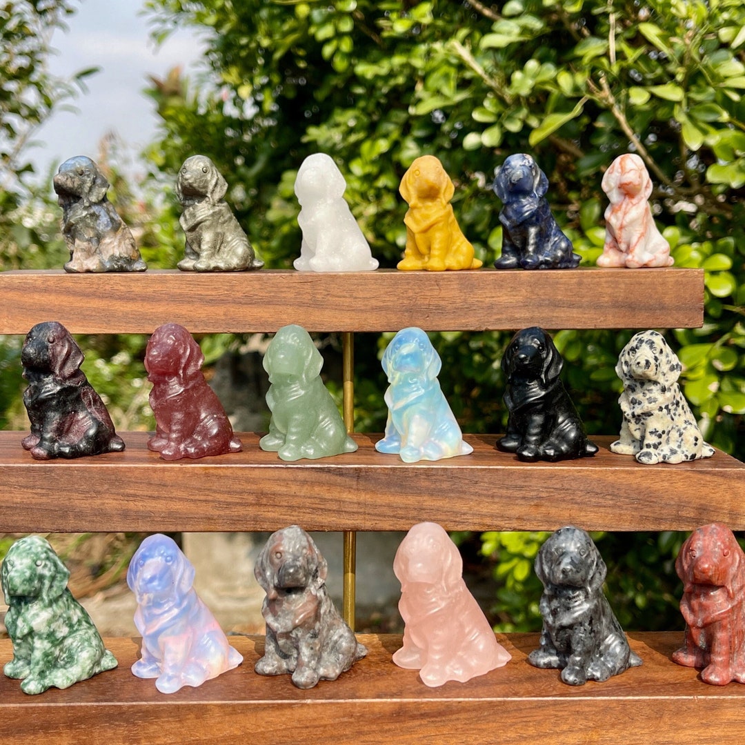 1.6'' Hand Carved Crystal Dog, Gemstone Dog Figurine, Crystal Animal ...