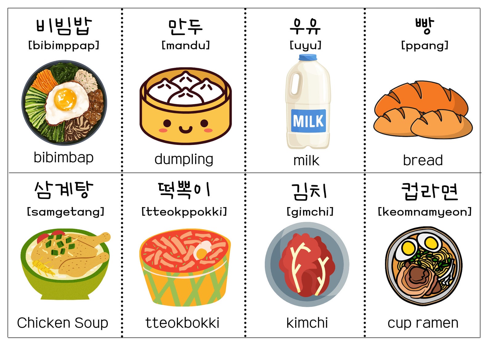 Printable Korean Word Flash Cards With 100 Images Card Holder / Learn ...