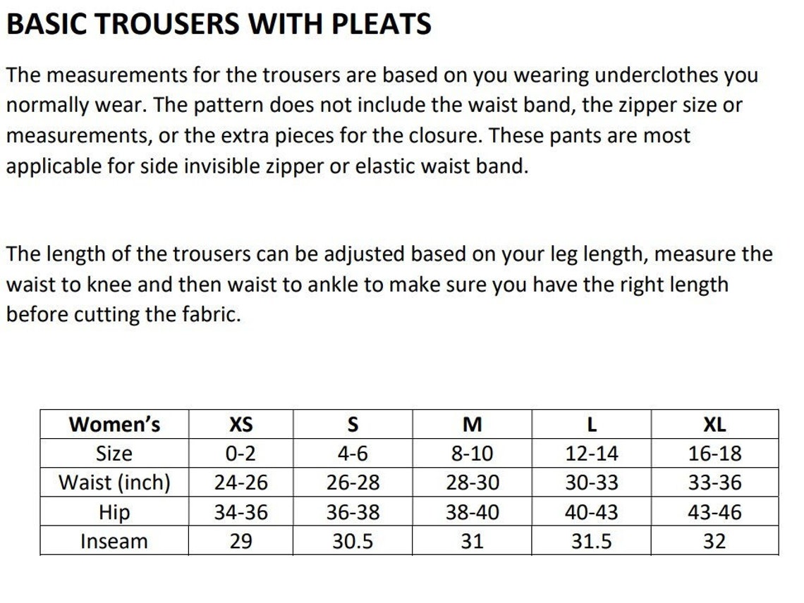 Basic Trousers Pattern With Pleats - Etsy