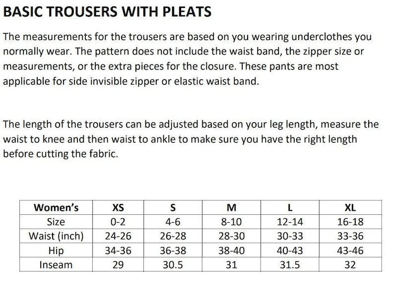 Basic Trousers Pattern With Pleats - Etsy