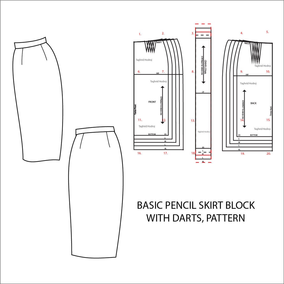 Basic Pencil Skirt Block Pattern With Darts - Etsy