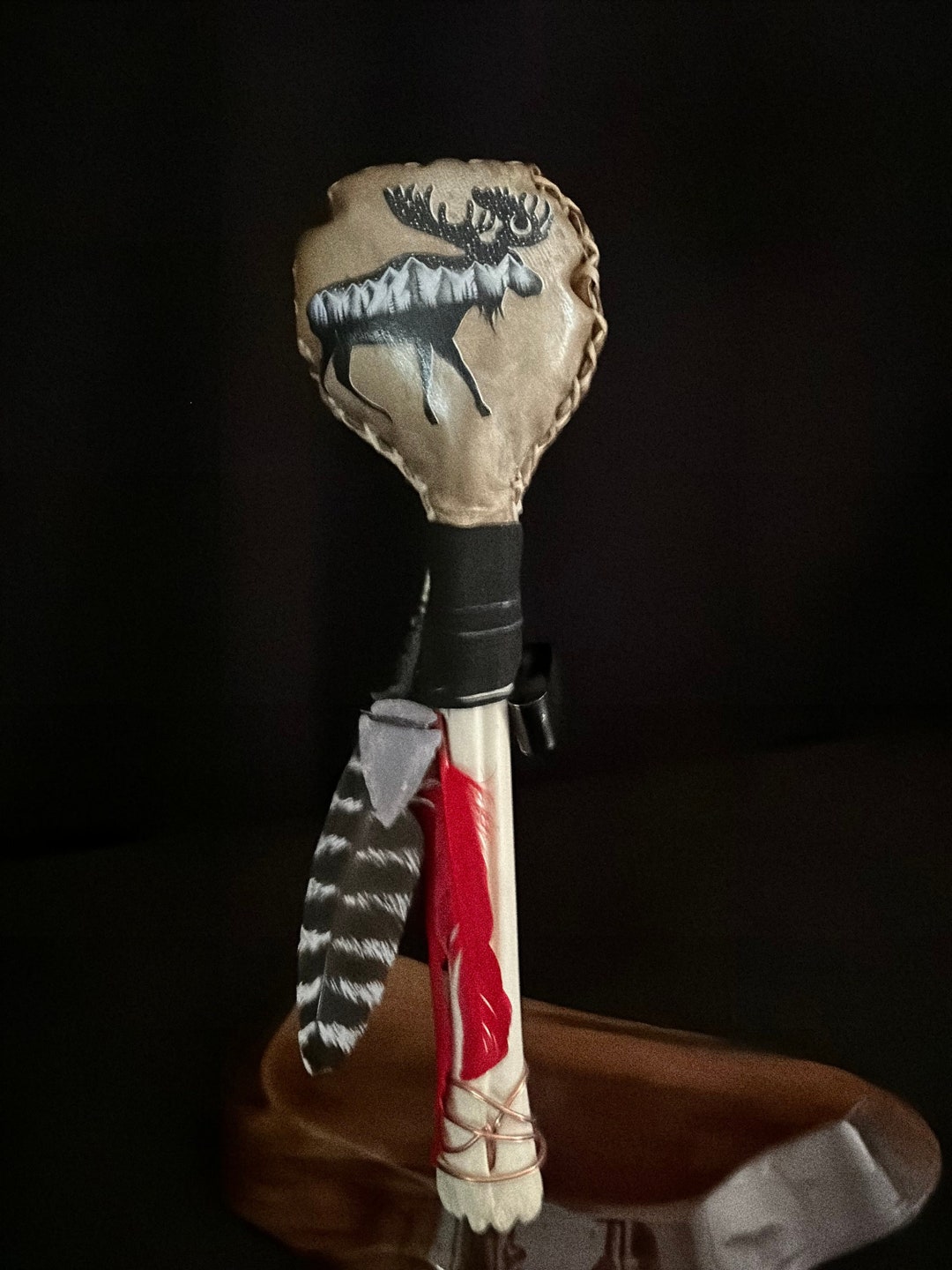 Moose With Crescent Moon Shamanic Rattle From Deer Bone Goat - Etsy