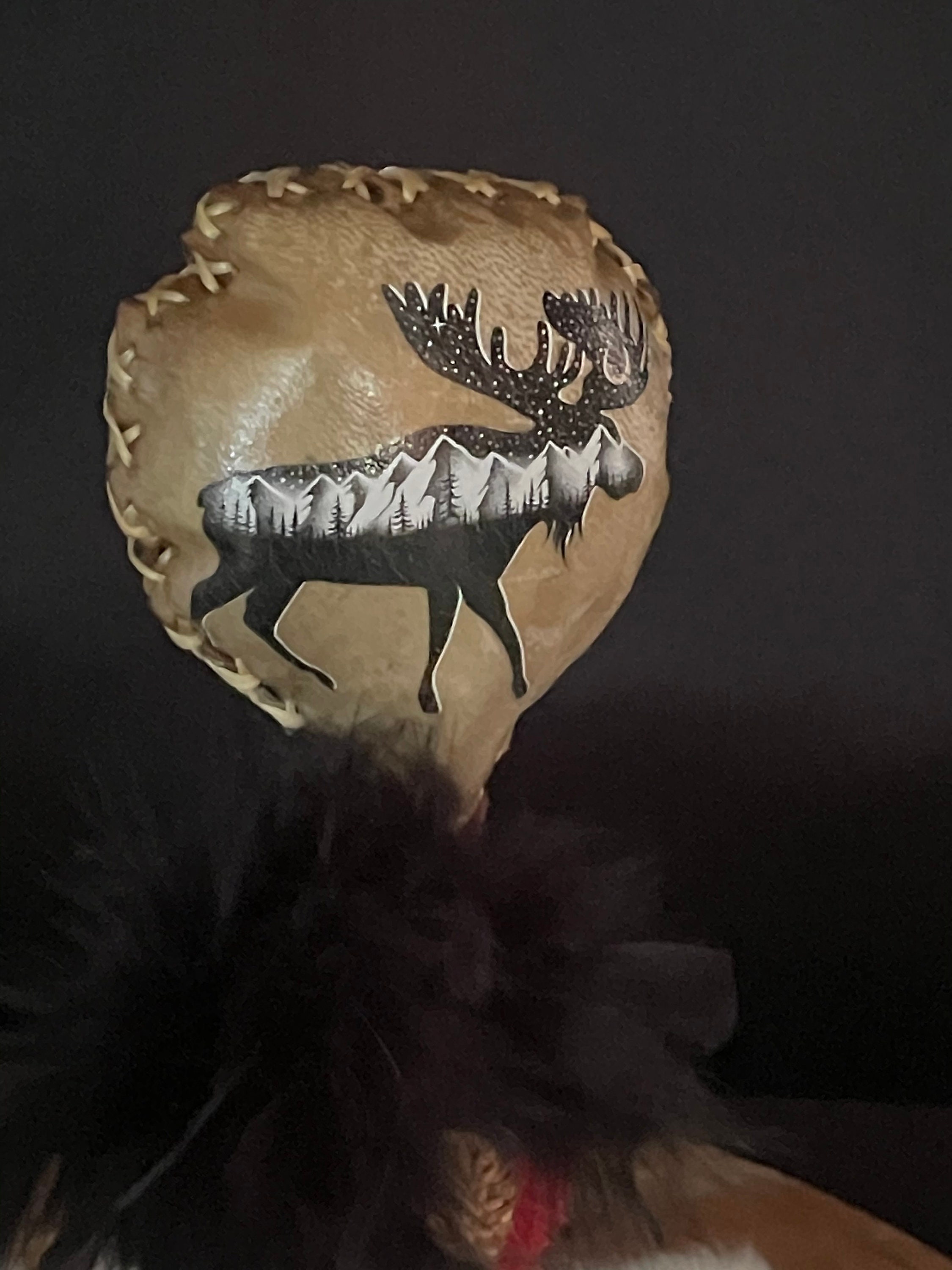 Moose with Crescent Moon Shamanic Rattle from Deer Bone Goat | Etsy