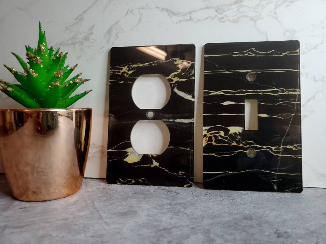 Wall Switch Plate Black & Gold Marble Design - Etsy