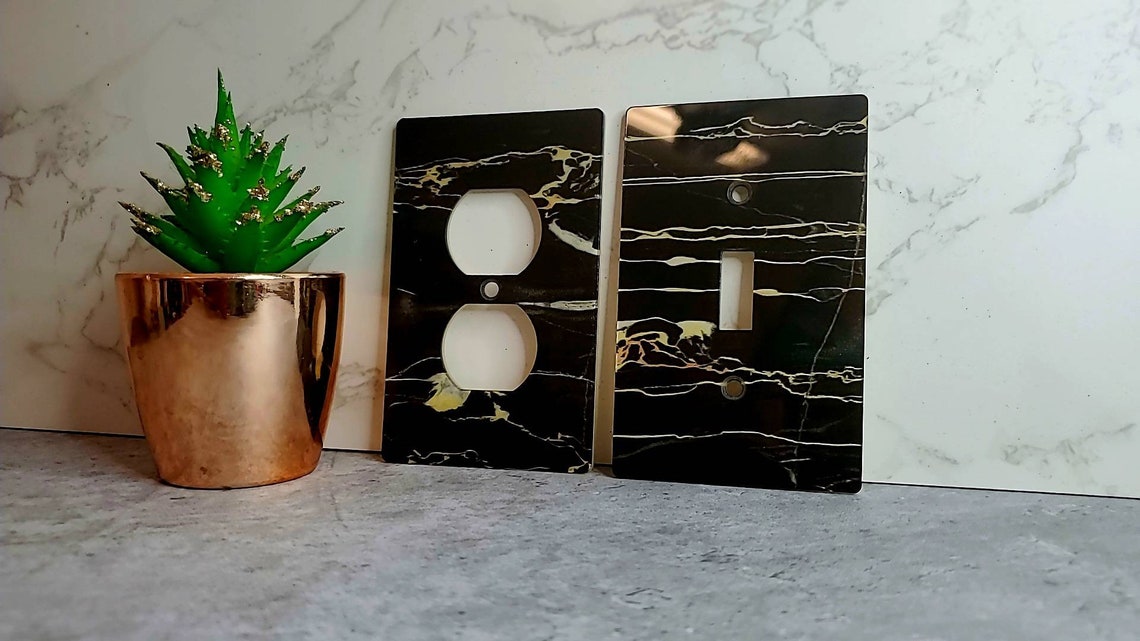Wall Switch Plate Black & Gold Marble Design - Etsy
