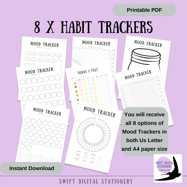 Printable Mood Tracker Bundle | 8 Designs - Instructions | Self-care ...