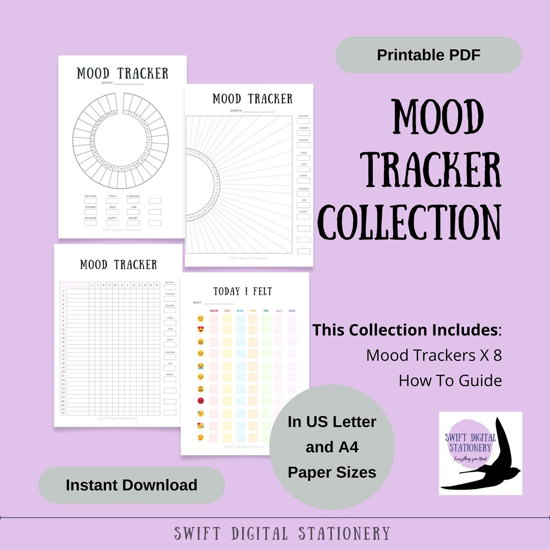 Printable Mood Tracker Bundle | 8 Designs - Instructions | Self-care ...