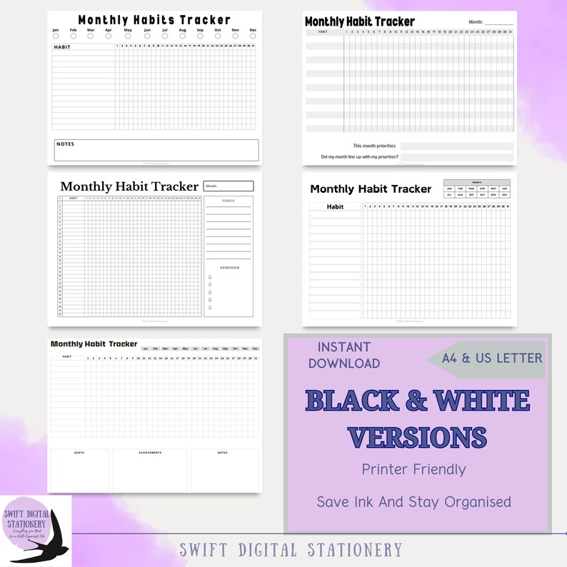 Printable Monthly Habit Tracker Digital Self-care & Routine Planner for ...