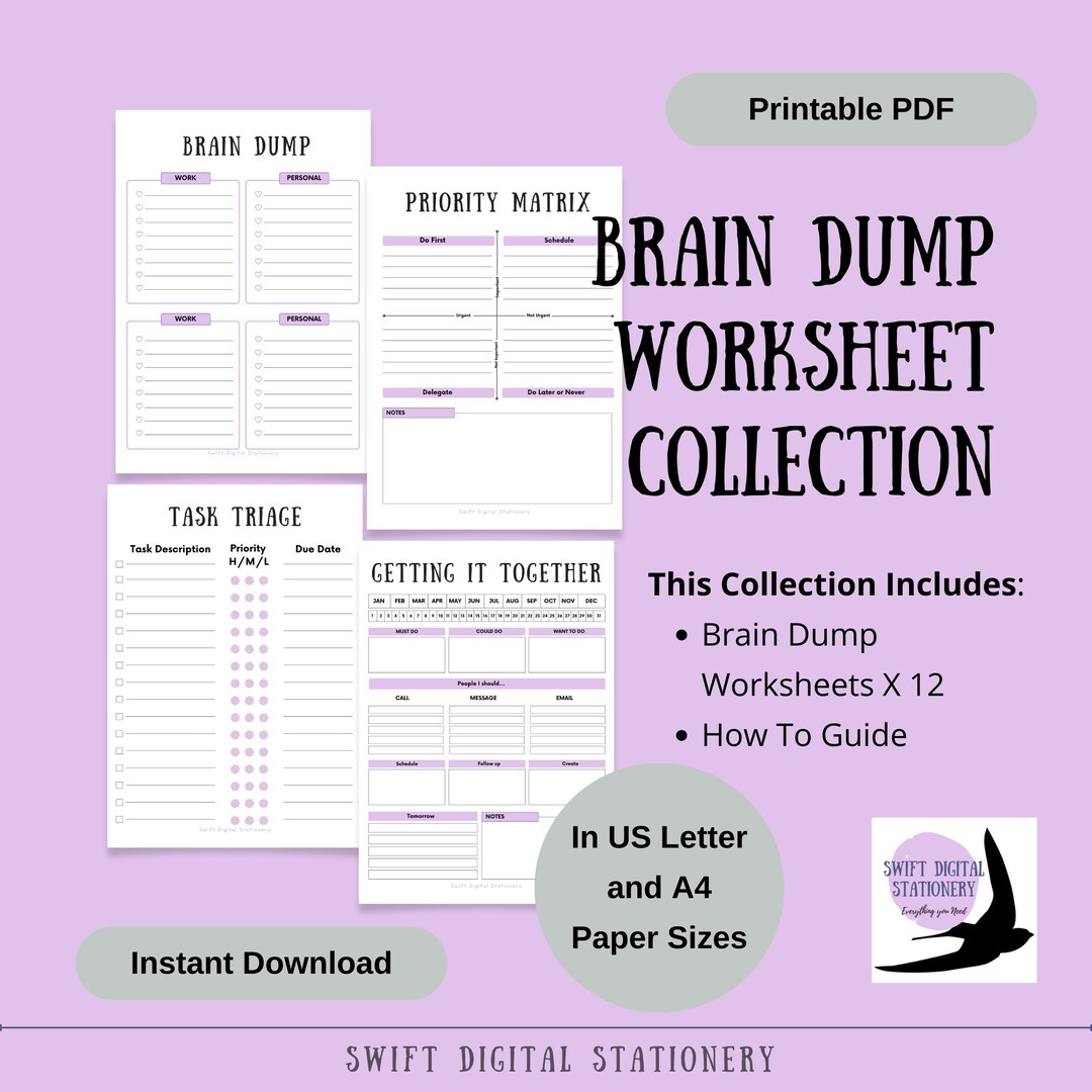 Brain Dump Worksheets Bundle | Printable Productivity Planner | Task ...