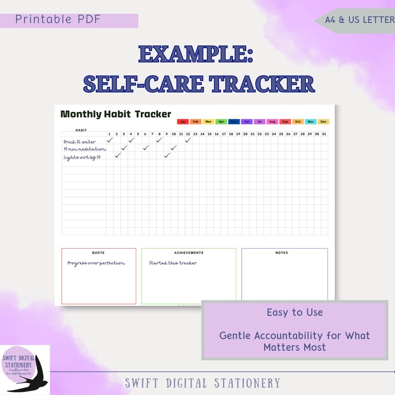 Printable Monthly Habit Tracker Digital Self-care & Routine Planner for ...