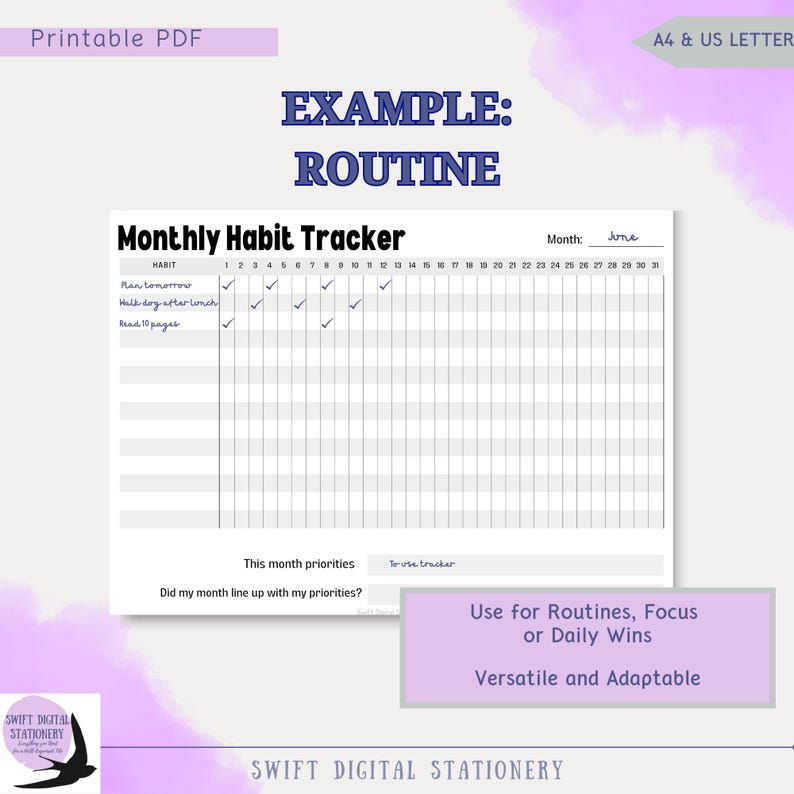 Printable Monthly Habit Tracker Digital Self-care & Routine Planner for ...