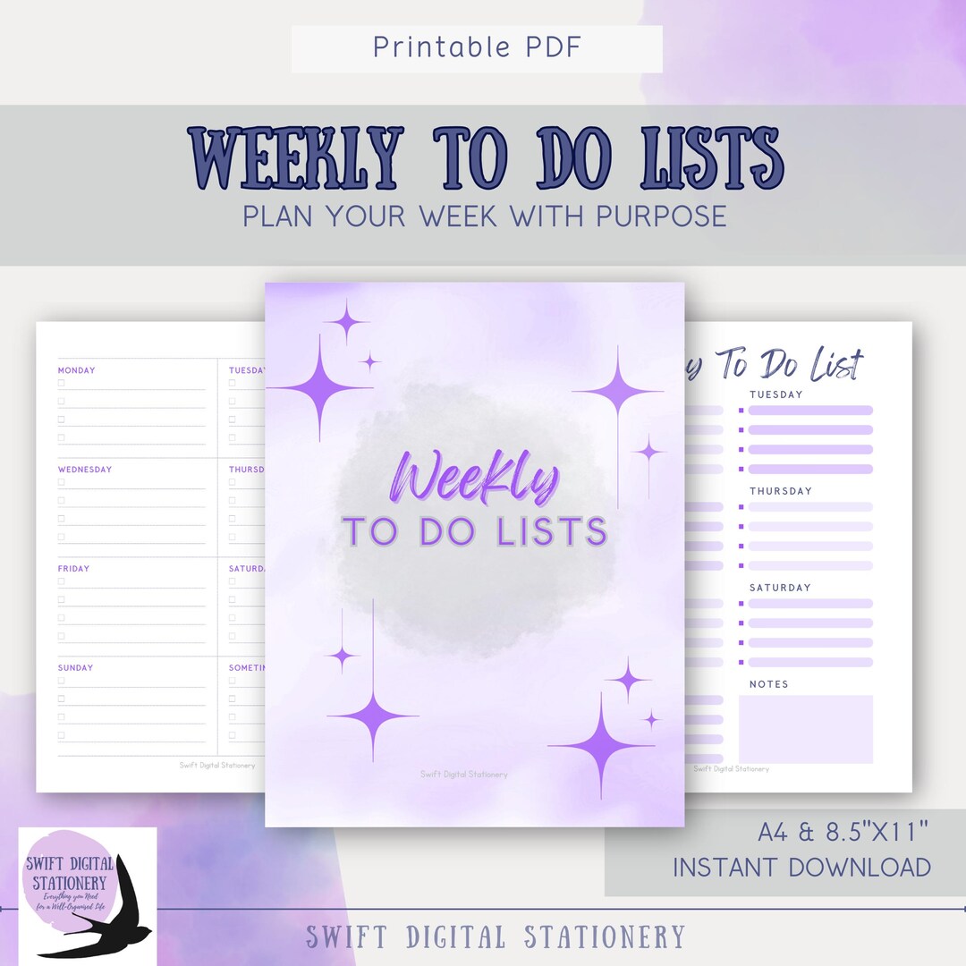 Purple Weekly To-do List Printable: Midlife Planner (A4/US Letter PDF ...