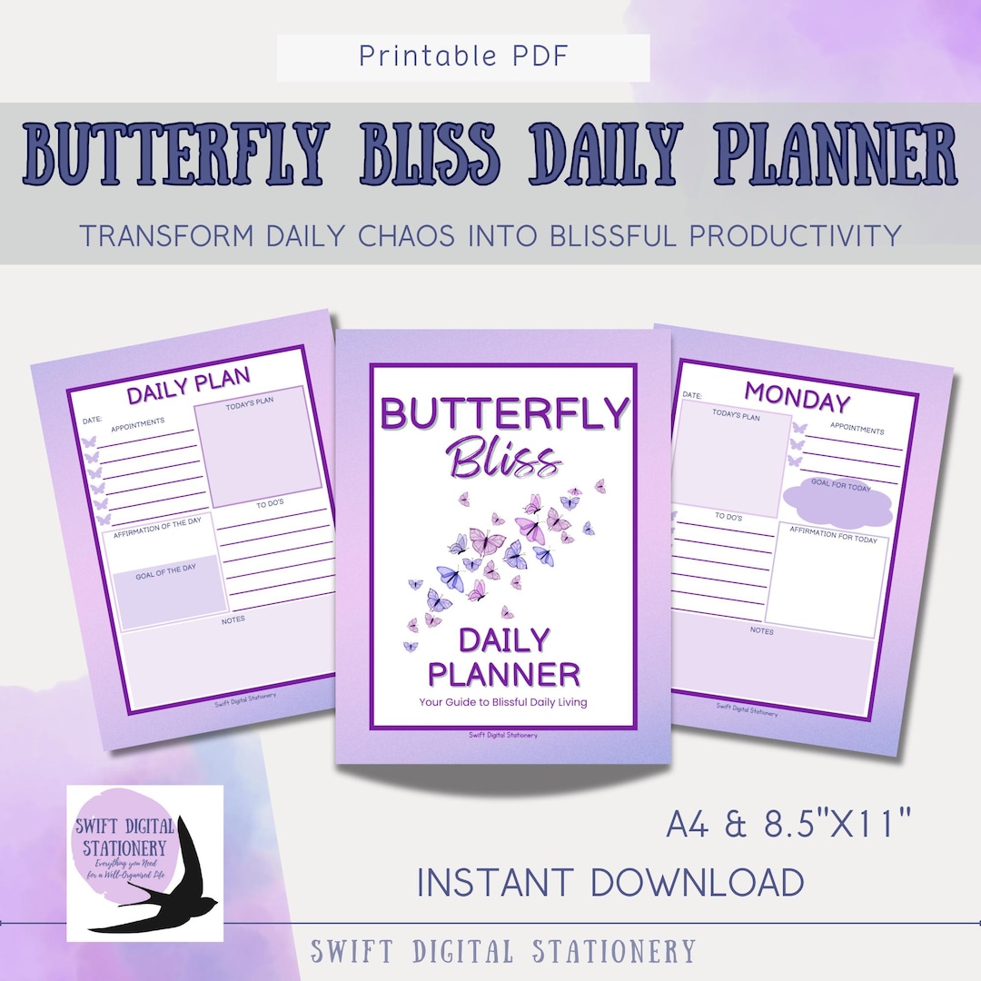 Butterfly Daily Planner for Midlife Women: Printable PDF With Guide (A4 ...