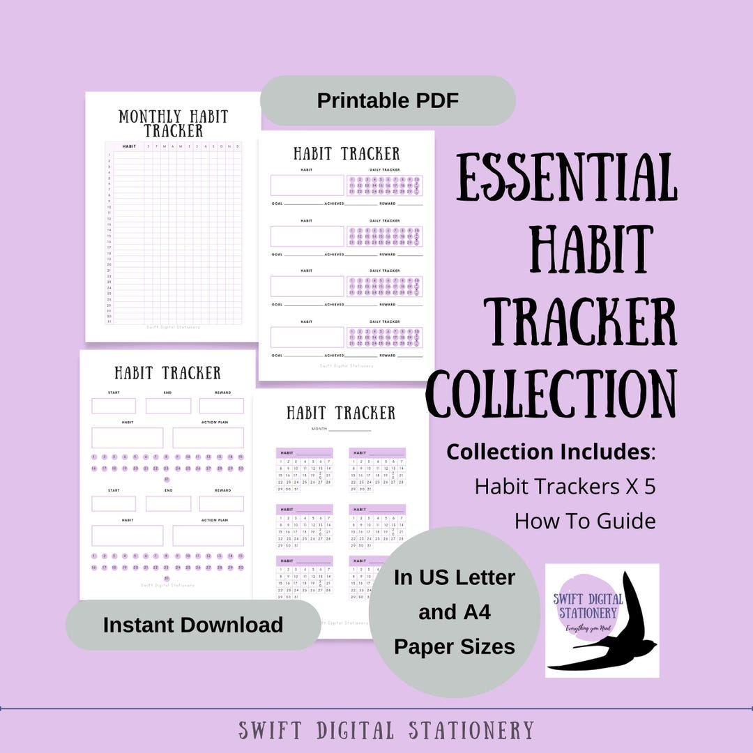 Essential Habit Tracker Printables | Daily Weekly Monthly Habit Planner ...