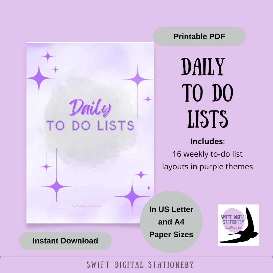 Purple Daily To-do List Printable Bundle | 16 Productivity Planner ...