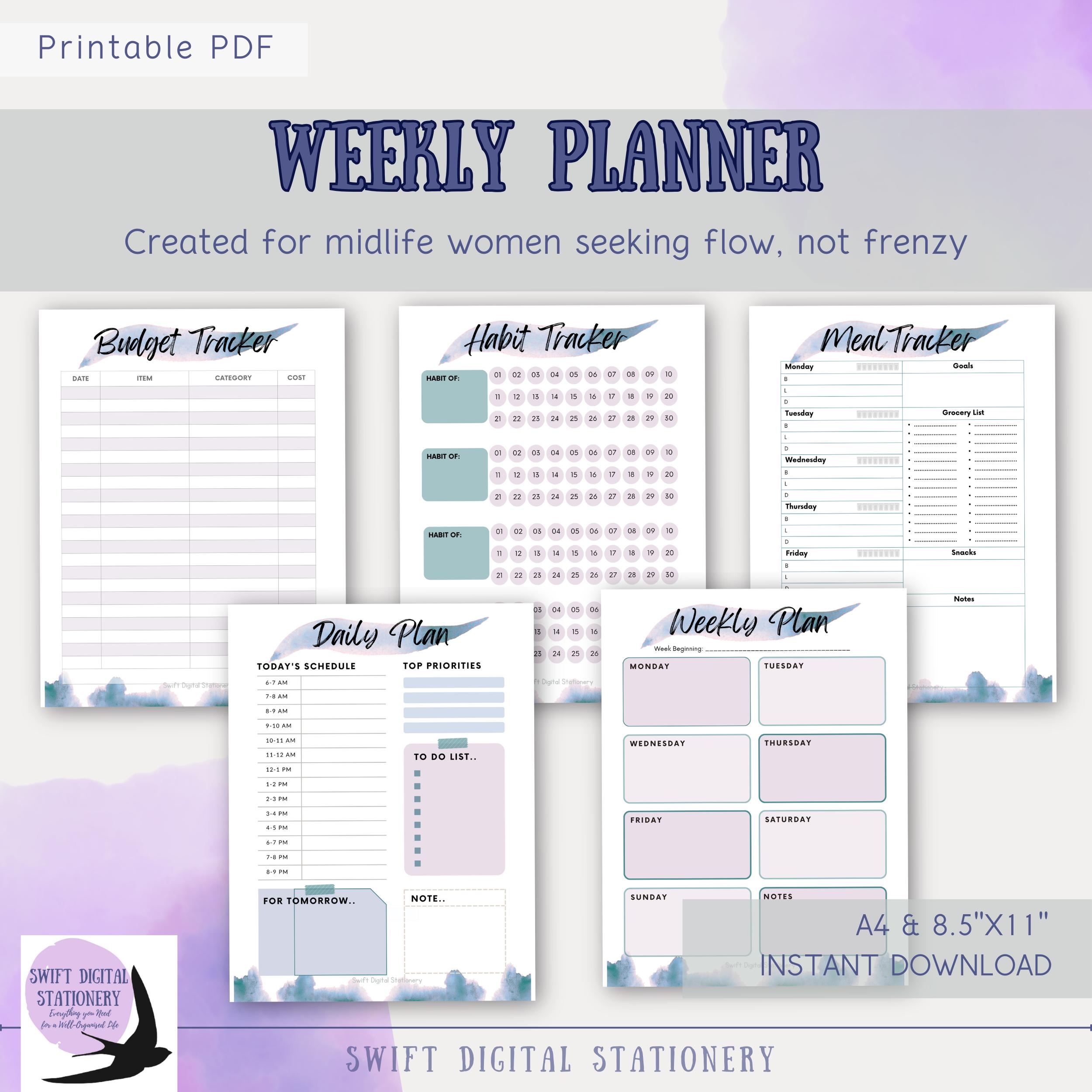 Watercolor Digital Planner, Printable Monthly Weekly Daily Planner ...