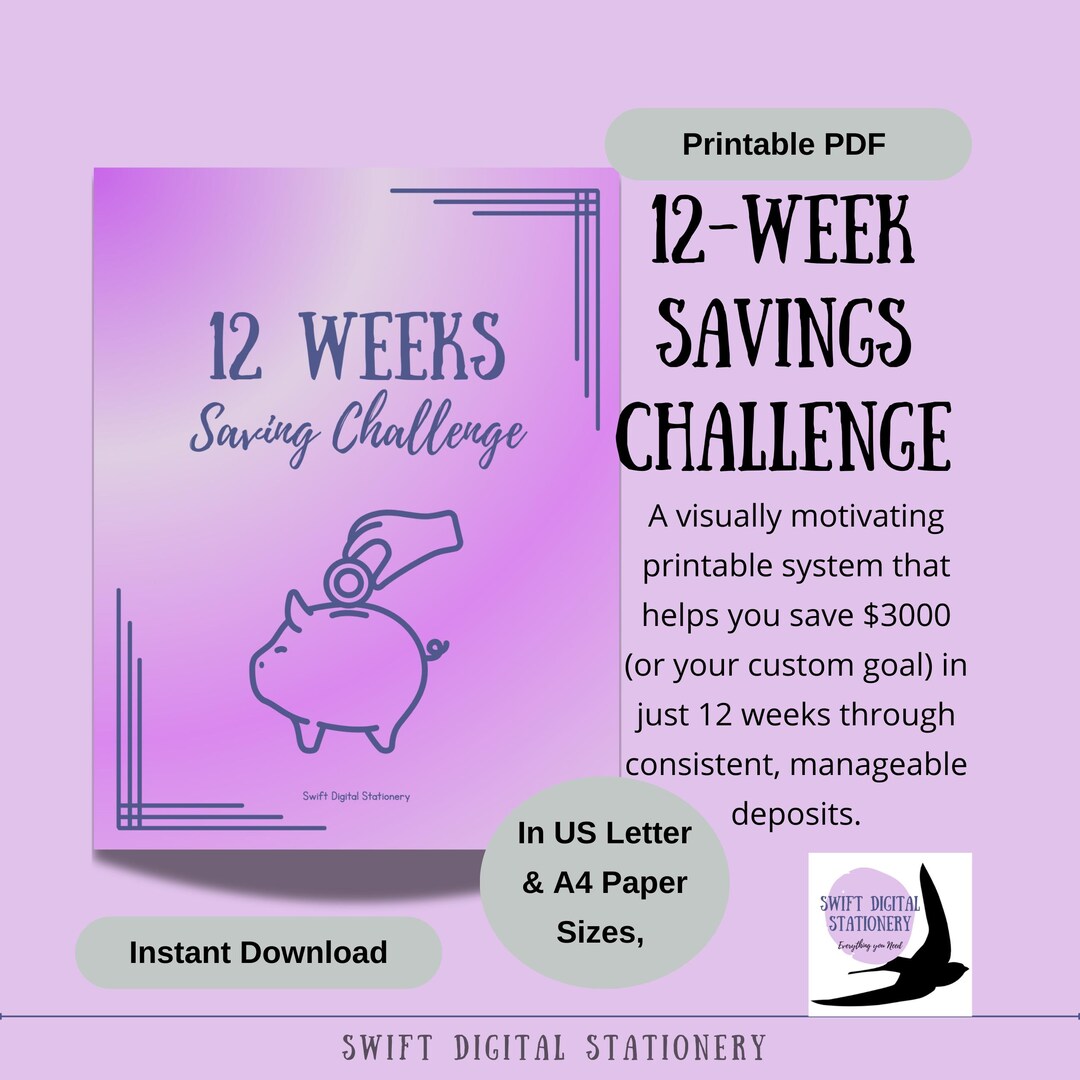 12 Week Savings Challenge Printable | Money Saving Tracker | Mason Jar ...