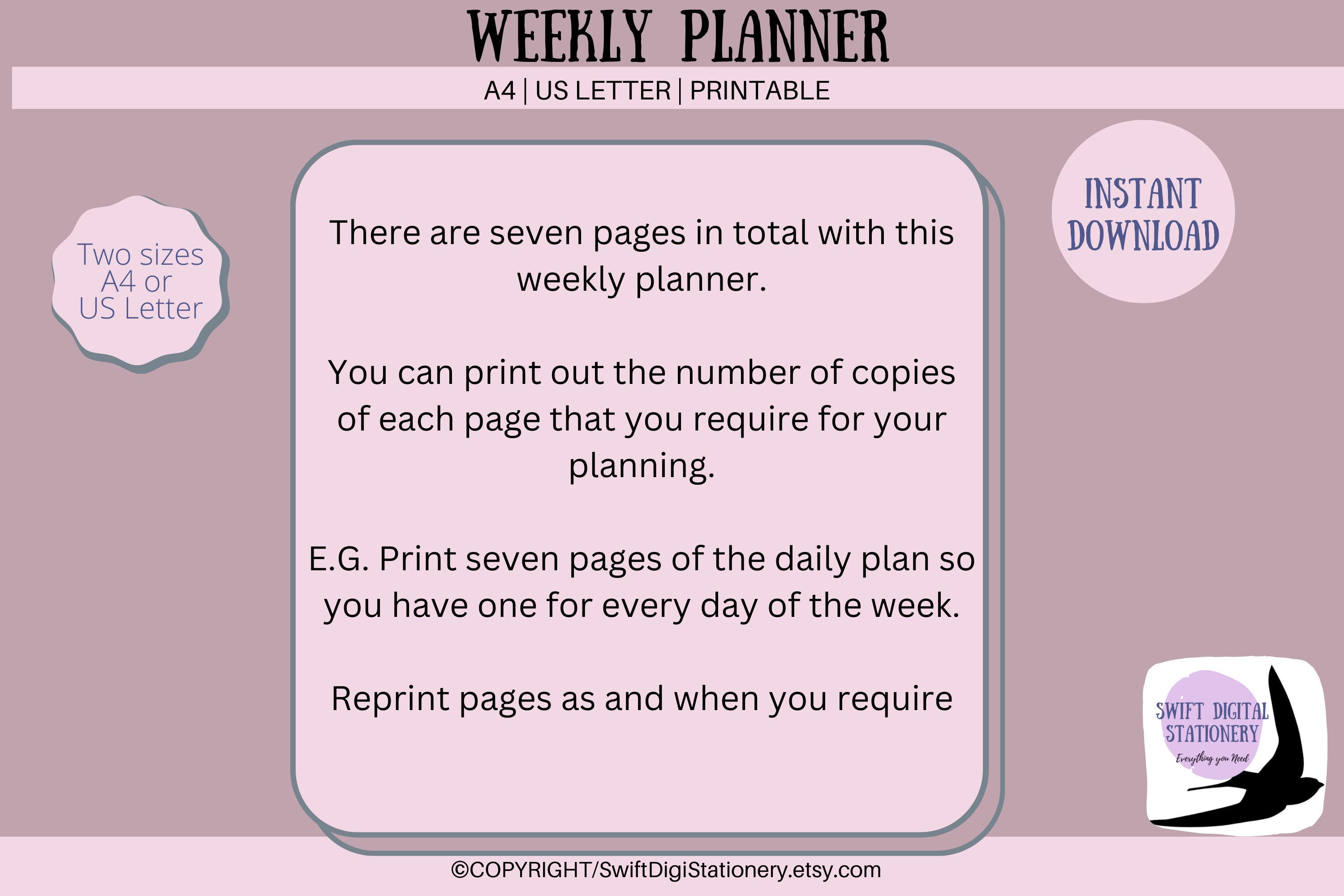 Weekly Planner Printable A4 & US Letter Weekly Planner Blue - Etsy