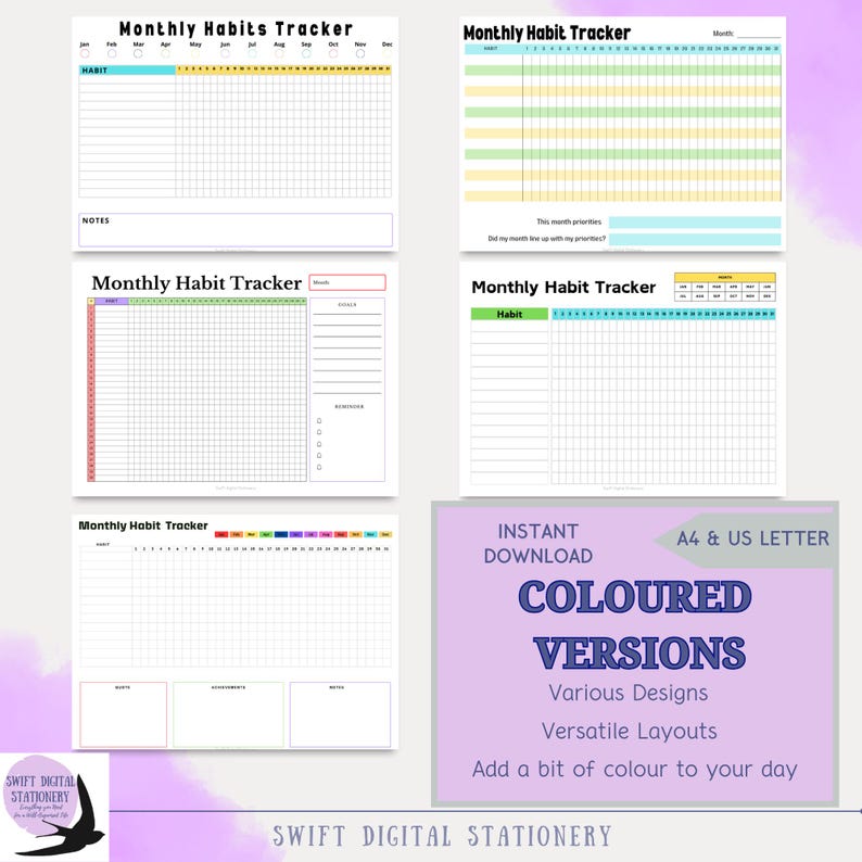 Printable Monthly Habit Tracker Digital Self-care & Routine Planner for ...