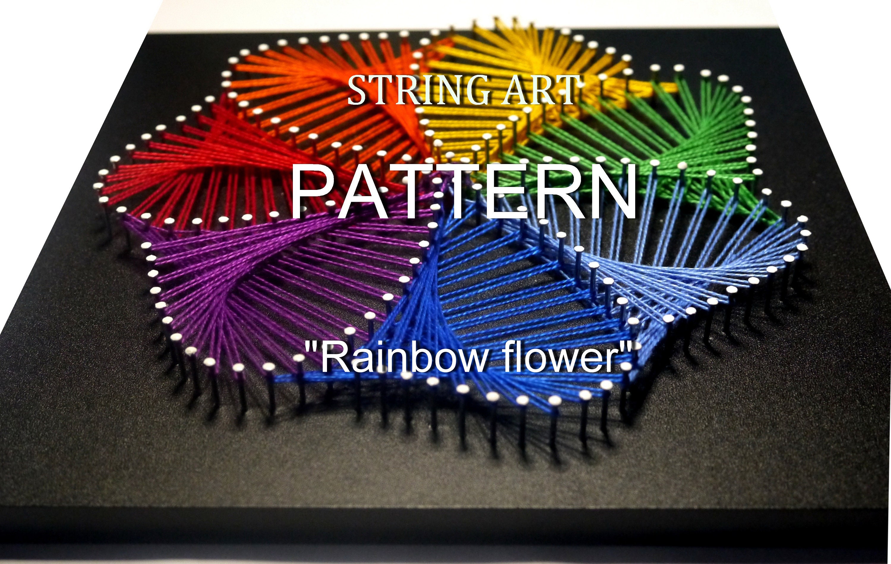 String art pattern Rainbow Flower String art | Etsy