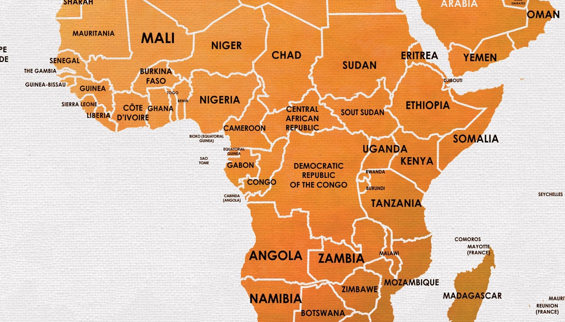 Mapa de color naranja Mapa del mundo naranja push pin mapa | Etsy
