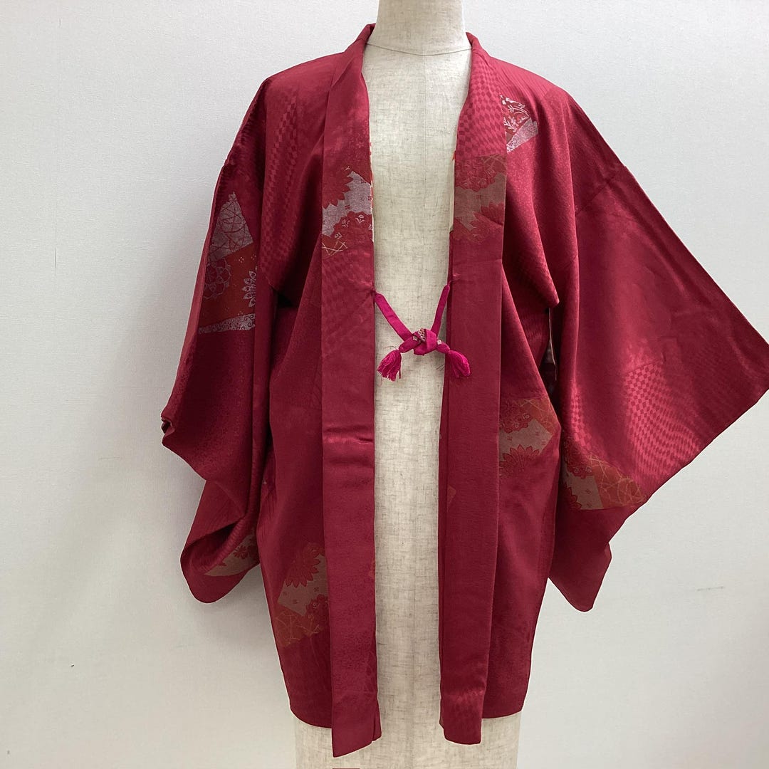 K260 Vintage Silk Kimono Haori Jacket : 1950s Rose Pink Gold Silver ...