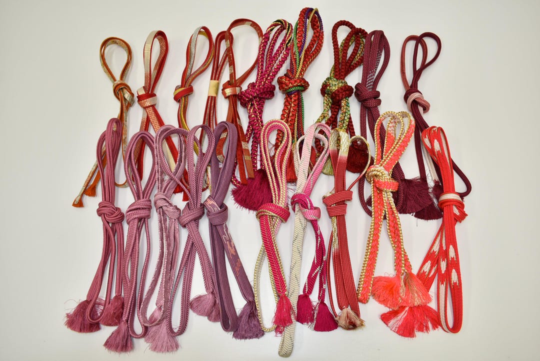 Y320 Vintage Silk Kimono Obijime Straps 20 in Bundle: Brown Red Purple ...