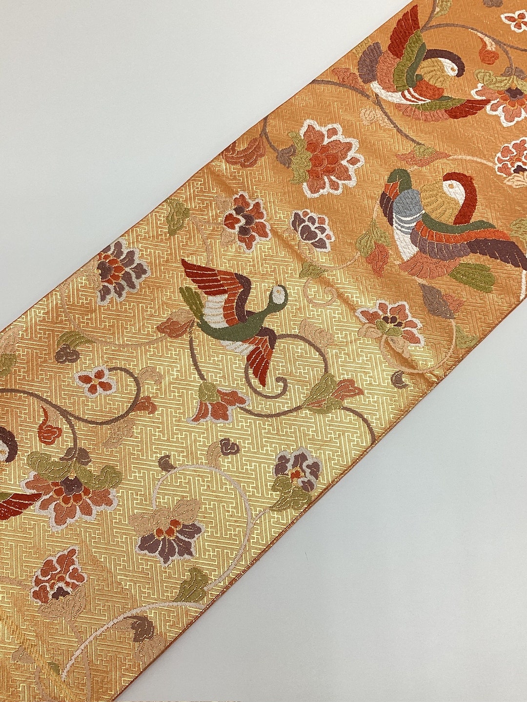 B95 Vintage Silk Kimono Obi Belt 'fukuro-obi' Golden Chinese Phoenix ...