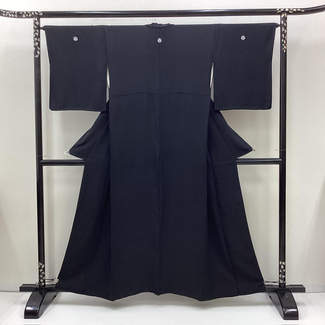 K461 Vintage Silk Wedding Kimono (mofuku): Classic Black / Chirimen ...