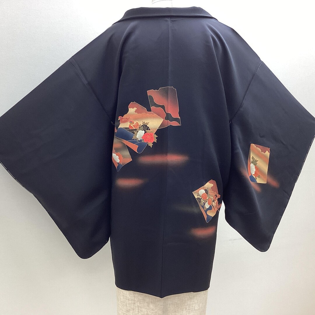 K165 Vintage Silk Kimono Haori Jacket : Black Gold Processing ...