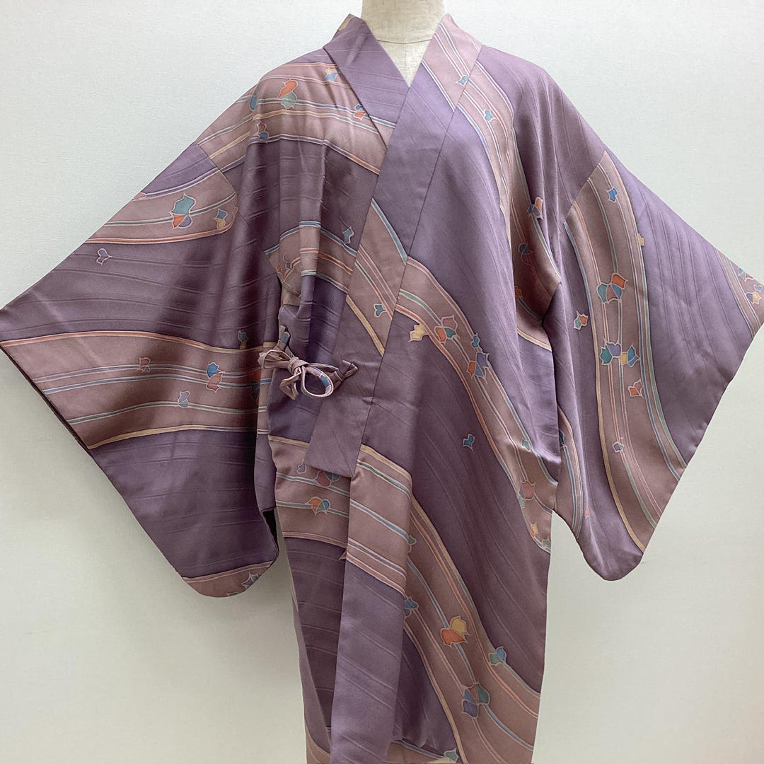 K871 Vintage Silk Kimono Haori Jacket(dochugi) : Grey Purple ...