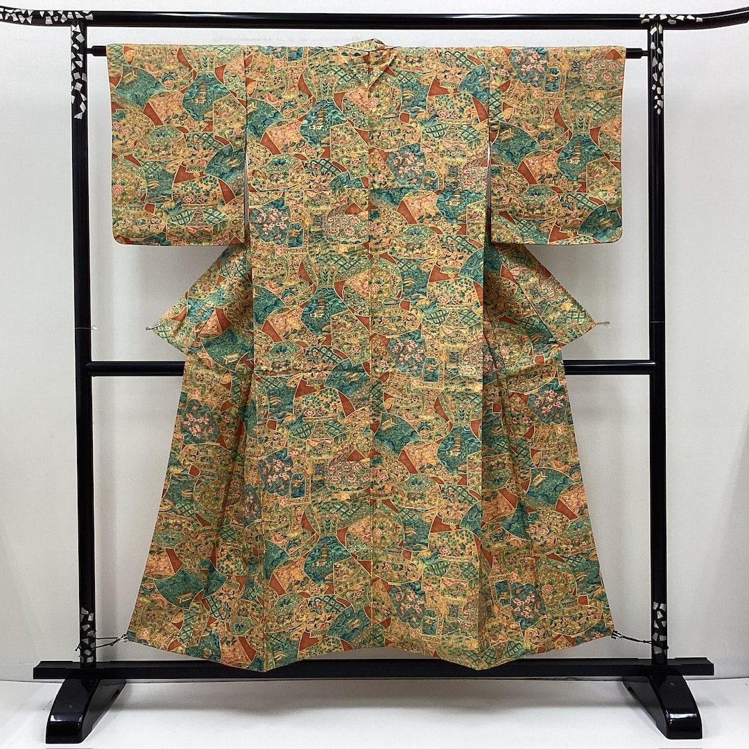 K217 Vintage Silk Wedding Kimono (komon): Orange Brown / Flower Chintz ...