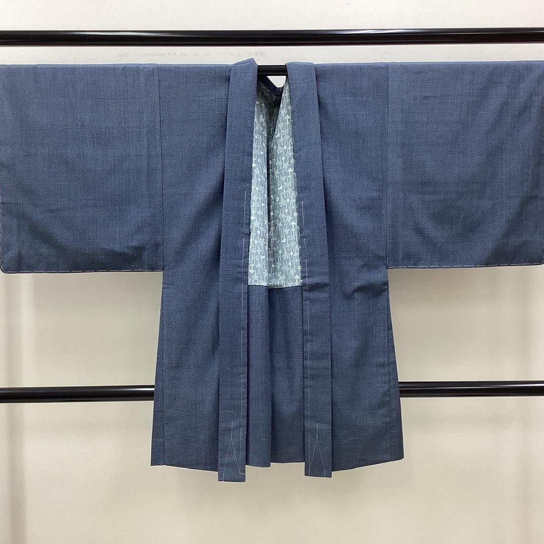 K50 Vintage Silk Kimono Haori Jacket : Mens Omeshi Grey Blue / Samurai Kabuto Japanese Sword - Etsy