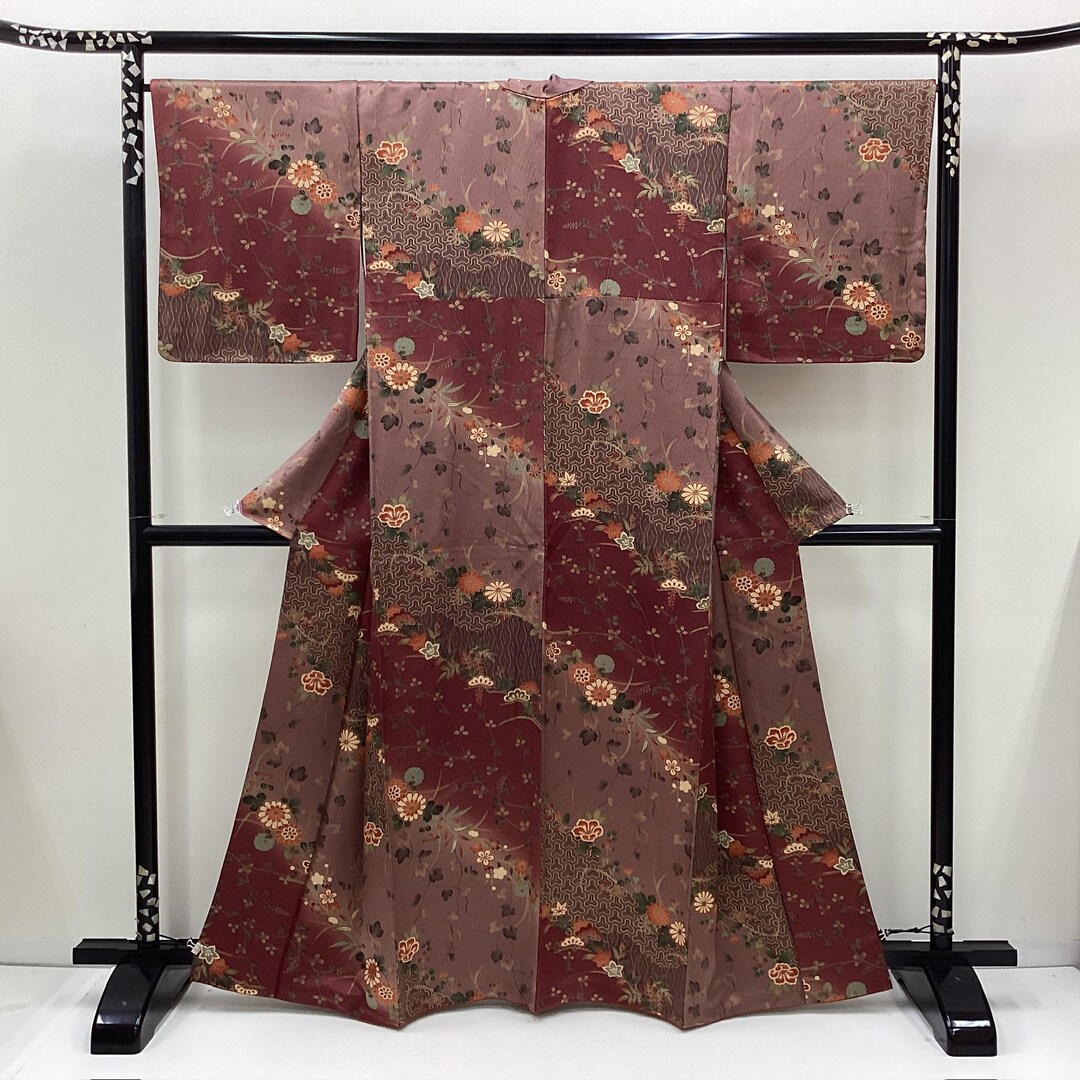 K832 Vintage Silk Wedding Kimono (komon) : Red Purple Gold / Exotic ...
