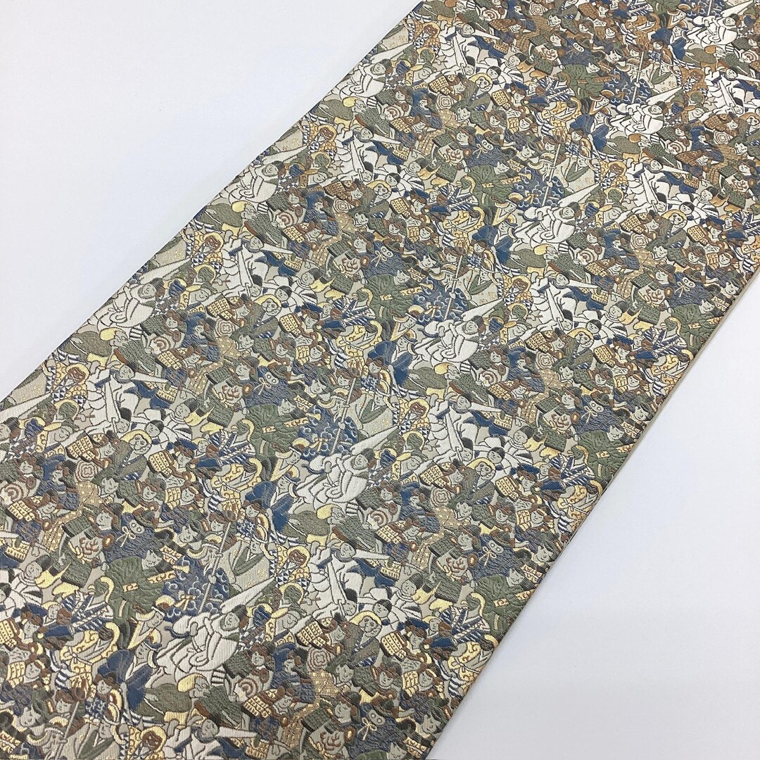 G814 Vintage Silk Kimono Obi Belt 'fukuro-obi' Ivory Gold Processing ...