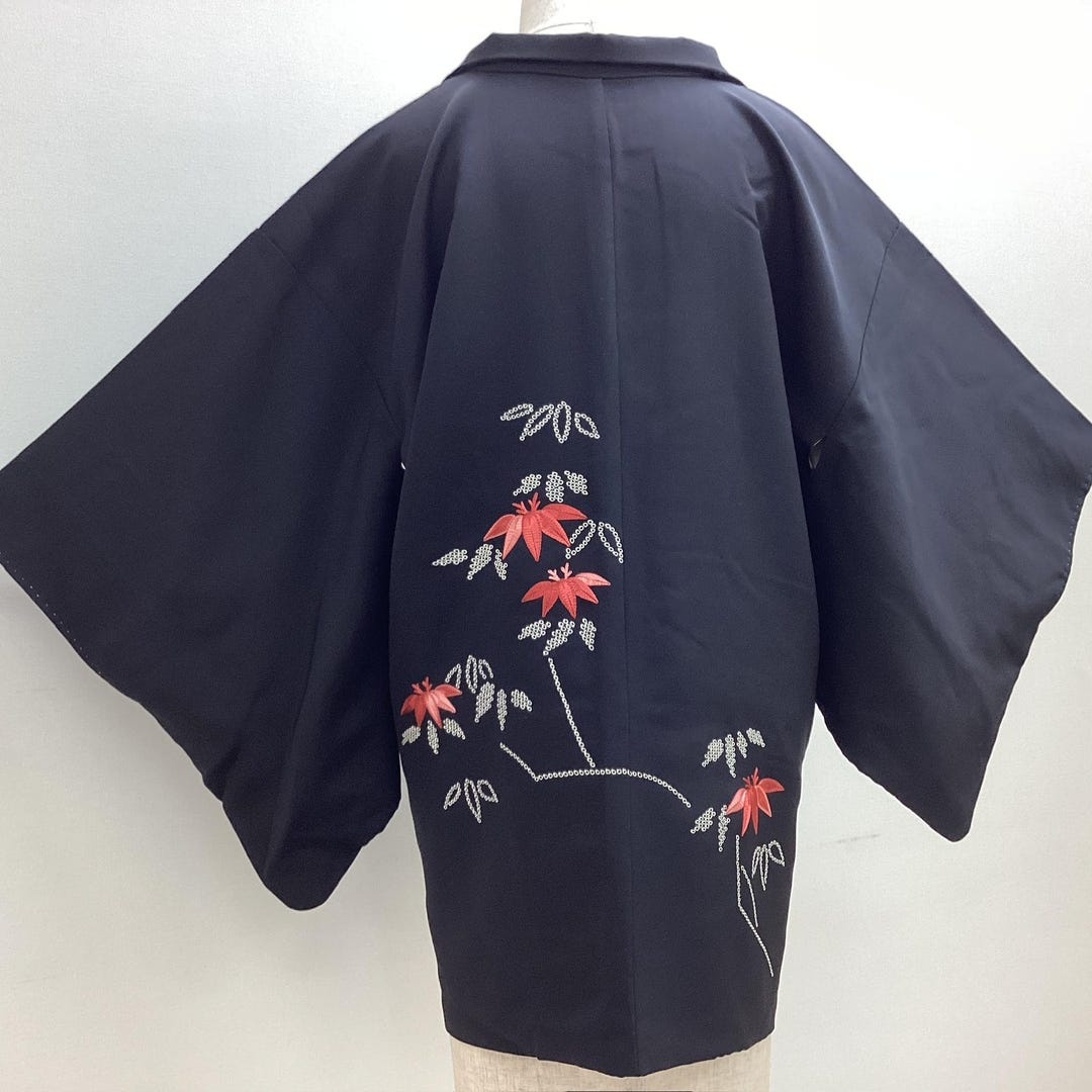 K799 Vintage Silk Kimono Haori Jacket : Black Embroidery / Kanoko-dot Bamboo Grove at Night - Etsy